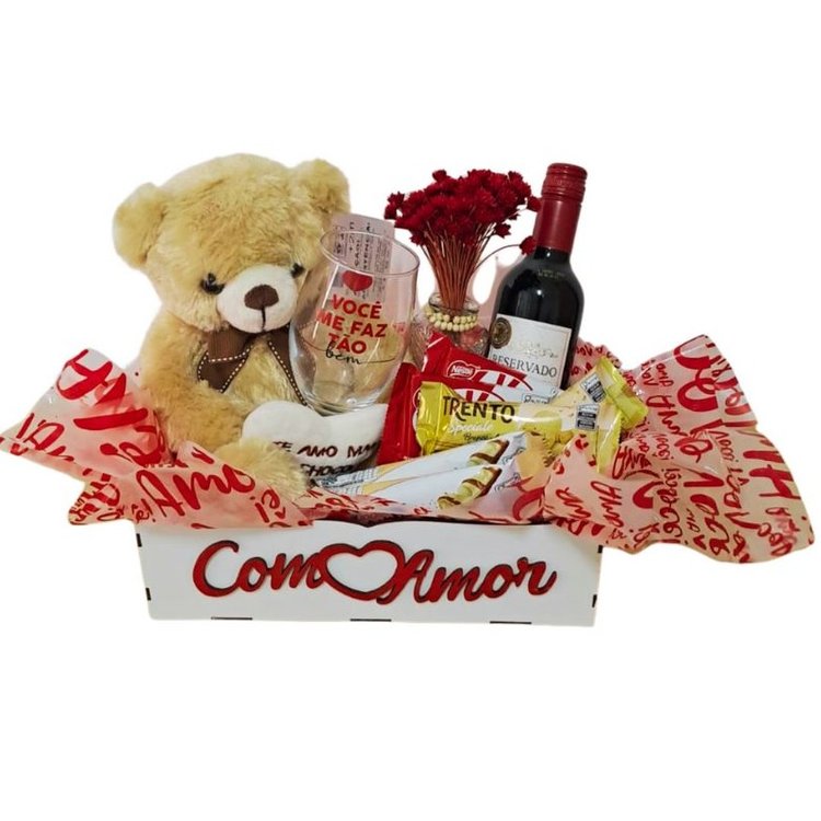 Cesta com Urso Te Amo Mais que Chocolate | Cestas Michelli