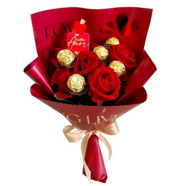 Buque de Rosas Eternas e Finos Bombons | Cestas Michelli